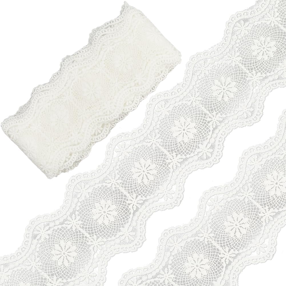 3.4 Inch Wide Vintage Cotton Lace Trim 5 Yards White Eyelet Lace Ribbon ...