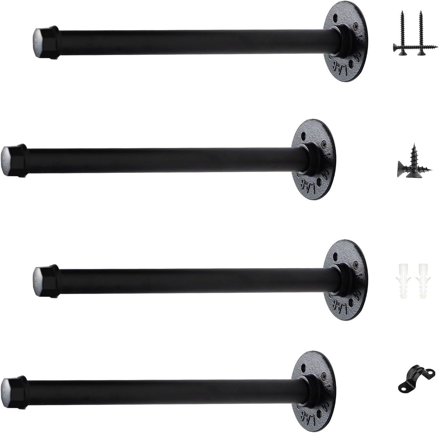 3/4" Industrial Pipe Shelf Brackets (4 Pack 10") Black Iron Shelf ...