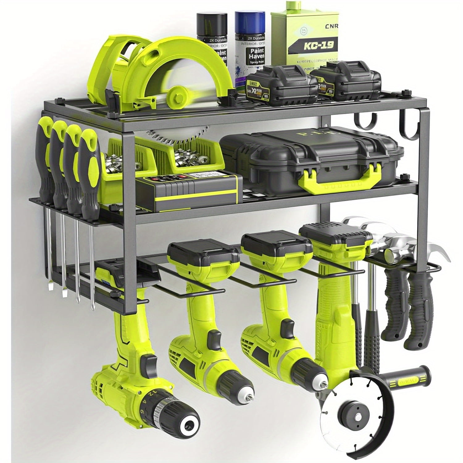 3/4-Layer Heavy Duty Iron Wall-mounted Tool Rack - 4 Drill Holders ...