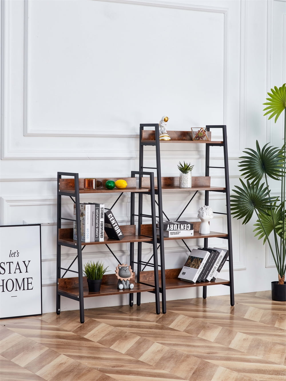 3 & 4 Layer Stylish Metal Display Bookshelves, 2 Piece Standing Ladder ...