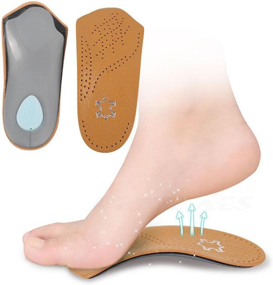 3/4 Leather Orthotic Insoles, O/X Type Leg & Flat Feet Corrective Shoes Inserts, Semi Rigid ...