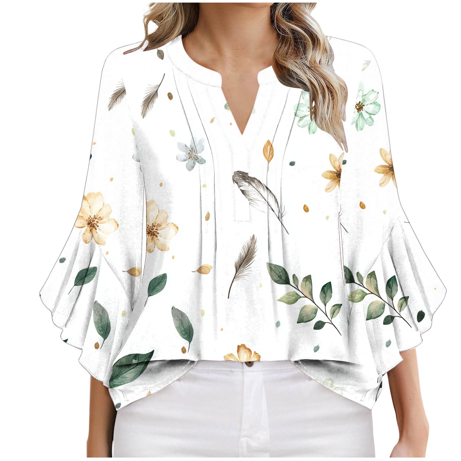 3/4 Length Sleeve Blouses for Women Spring Summer T-Shirts Fashion No ...