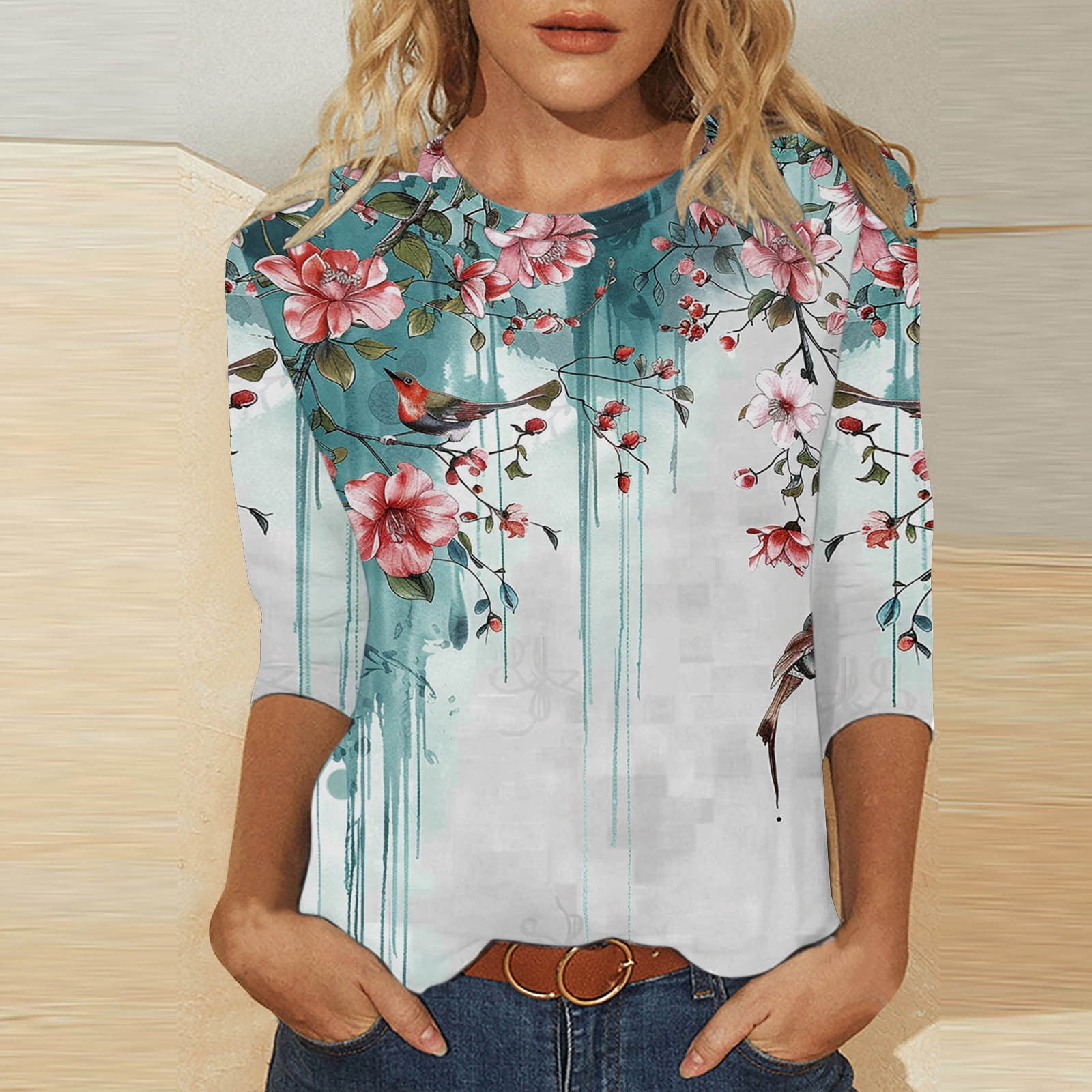 3/4 Length Sleeve Shirts for Women New Summer Clothing Top Fashion ...