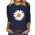 3/4 Length Sleeve Tops for Women Round Neck Printed Seven Sleeve Shirt ...