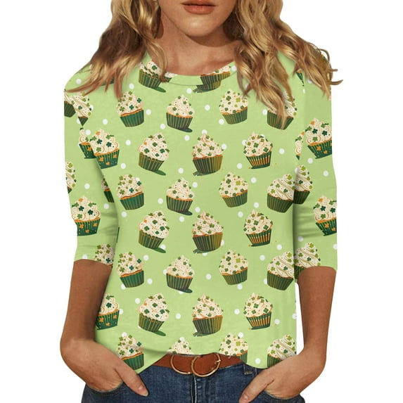 3/4 Length Sleeve Women Tops 3D Lucky Four-Leaf Clover Graphic Tee ...