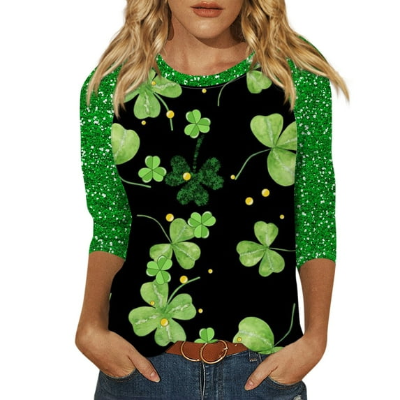 3/4 Length Sleeve Women Tops Crew Neck Tunics Dressy Casual Summer T ...