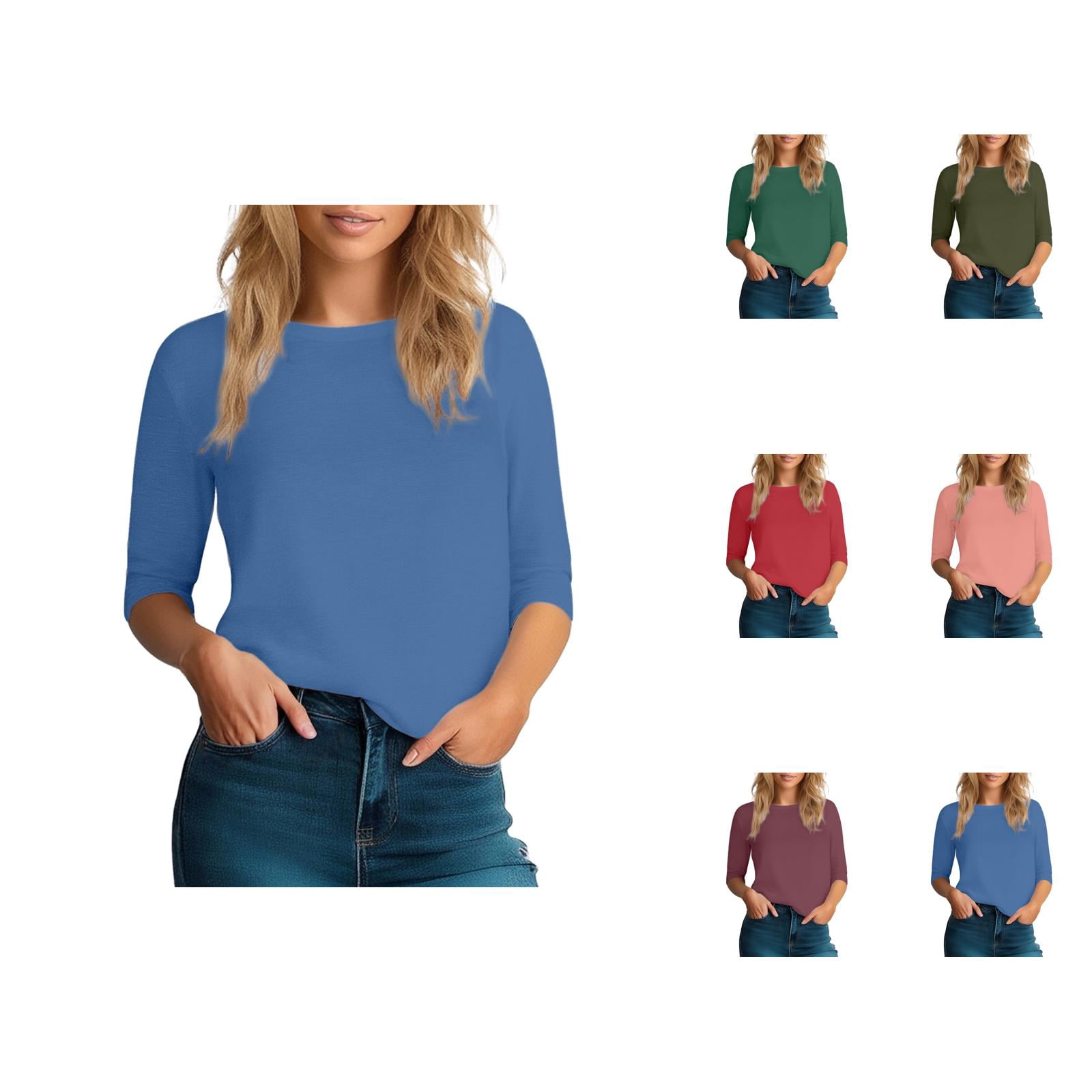 3/4 Length Sleeve Womens Tops 2026 Spring Rendy Casual Crewneck Basic ...