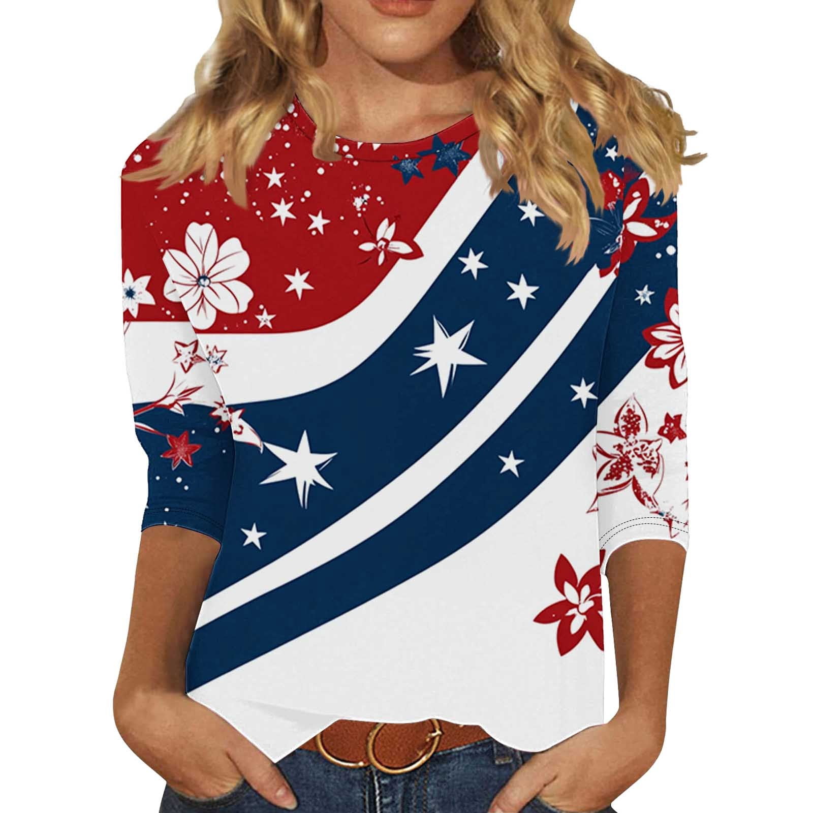 3/4 Length Sleeve Womens Tops 2026 Spring Summer Clothing Independence ...