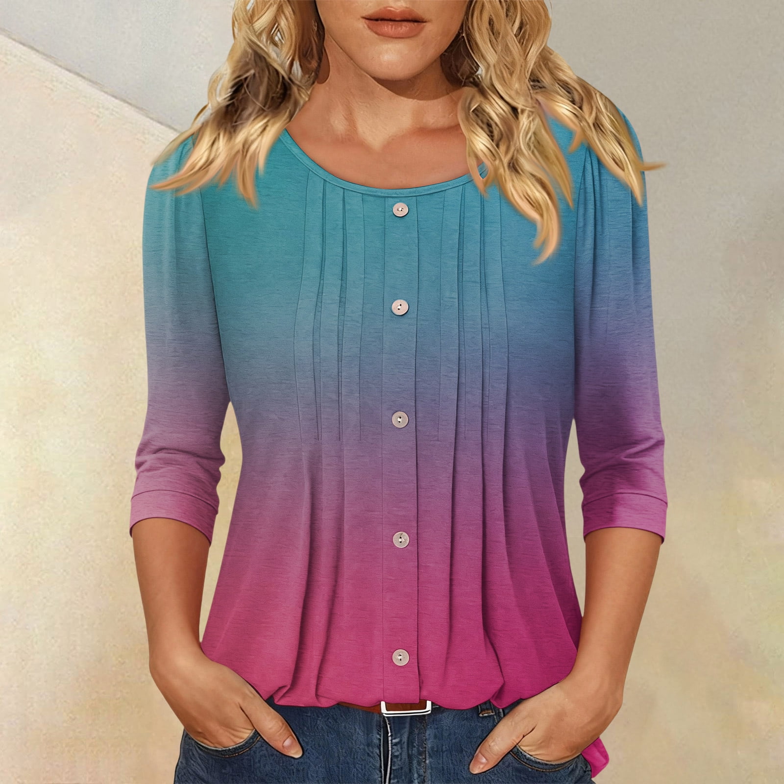 3/4 Length Sleeve Womens Tops 2026 Spring Summer Trendy Tee Shirts ...