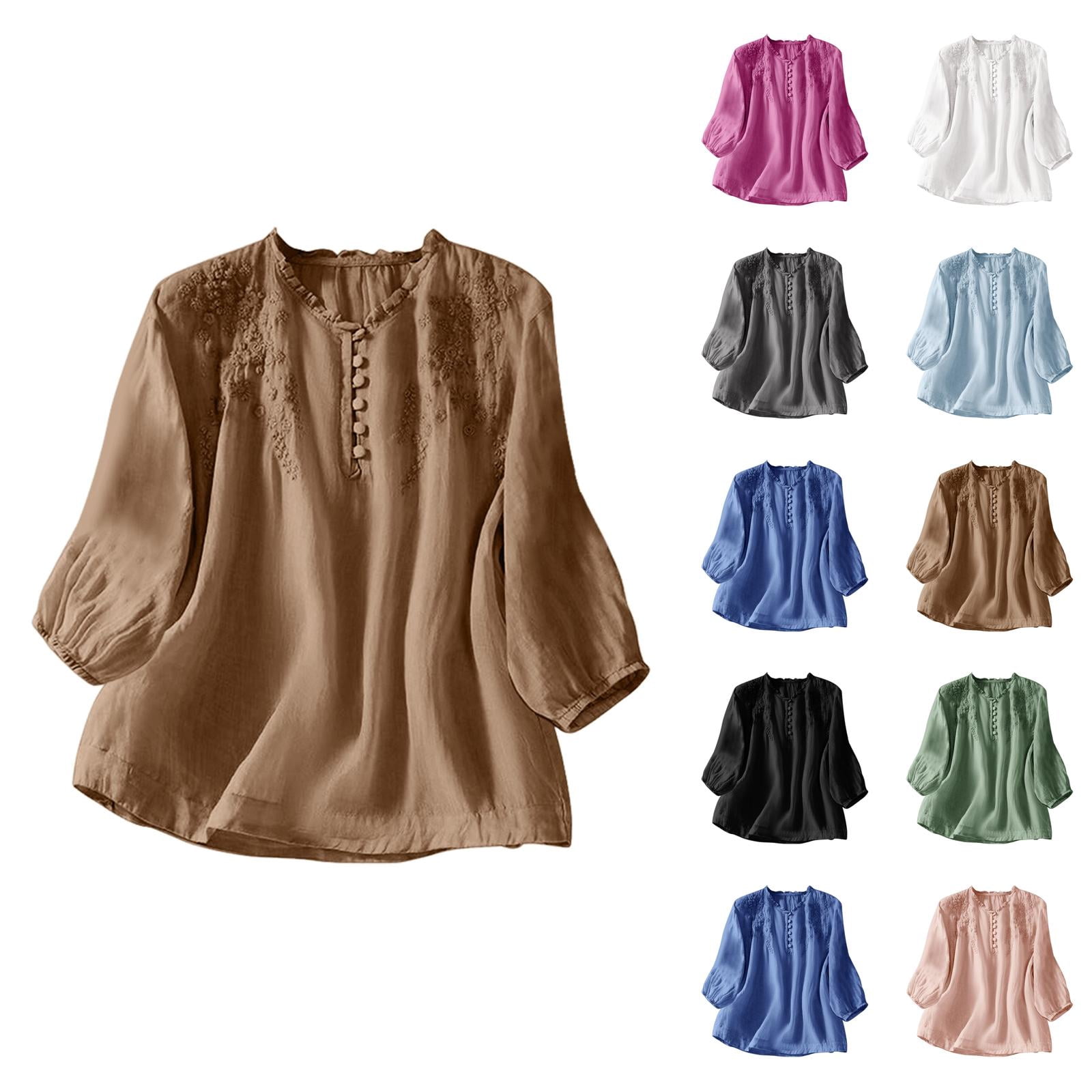 3/4 Length Sleeve Womens Tops 2026 Summer Lettuce Edge V Neck Casual ...