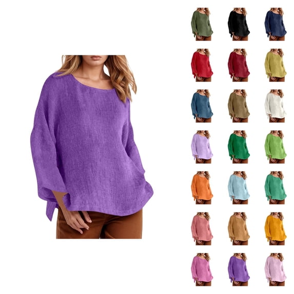 3/4 Length Sleeve Womens Tops 2026 Trendy Cotton Linen Scoop Neck ...