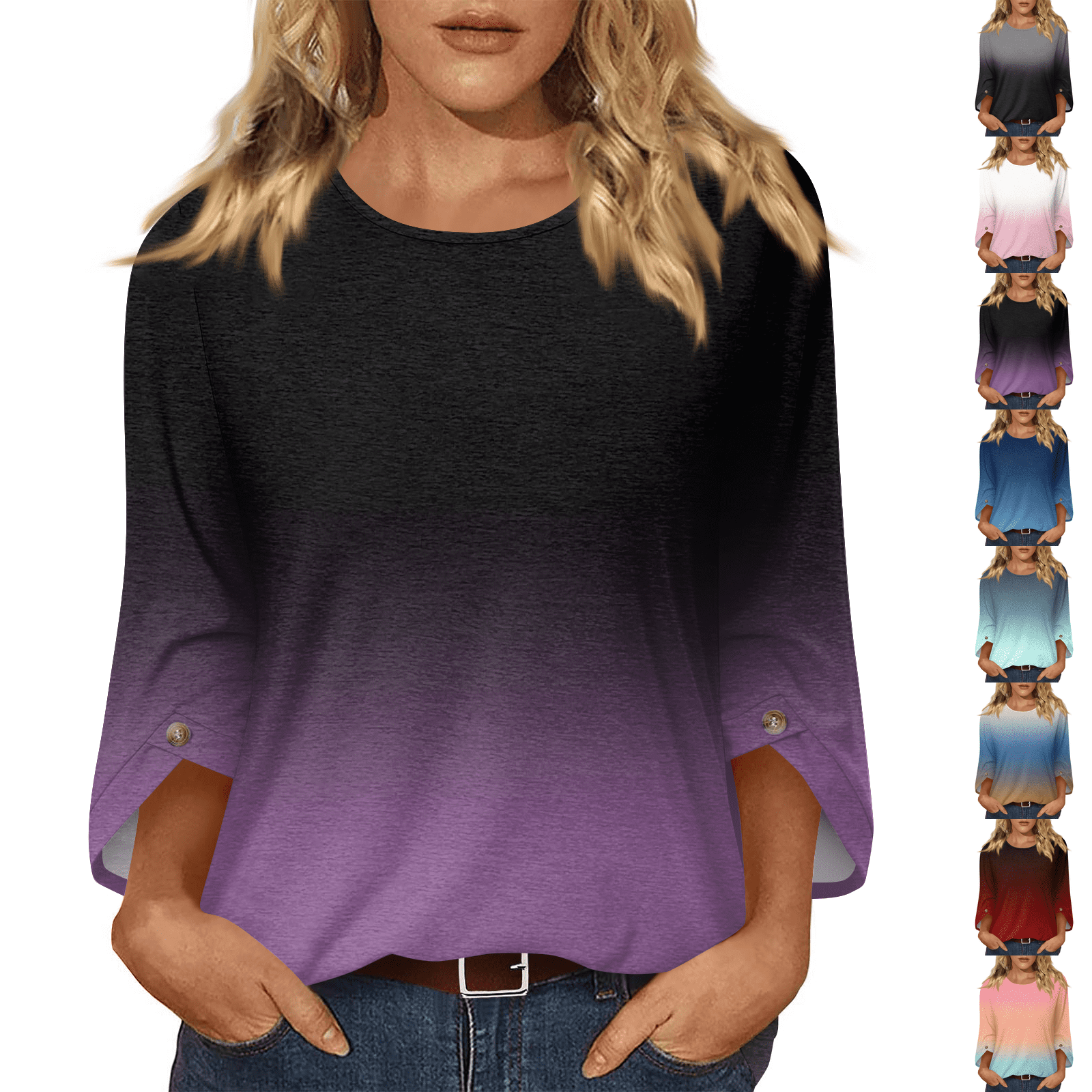 3/4 Length Sleeve Womens Tops Bell Sleeve Baseball Shirt Flared ...