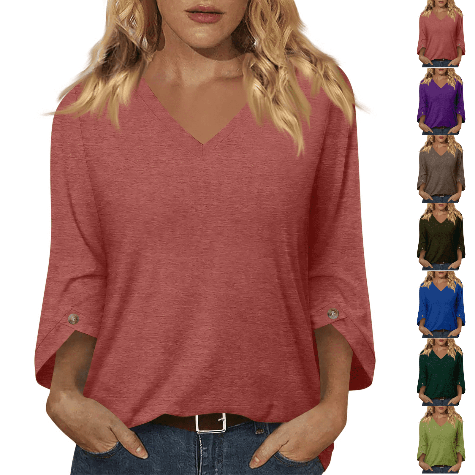 3/4 Length Sleeve Womens Tops Bell Sleeve Baseball Shirt Flared Summer ...