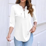 3/4 Length Sleeve Womens Tops Business Casual Zip Front V Neck Shirt ...