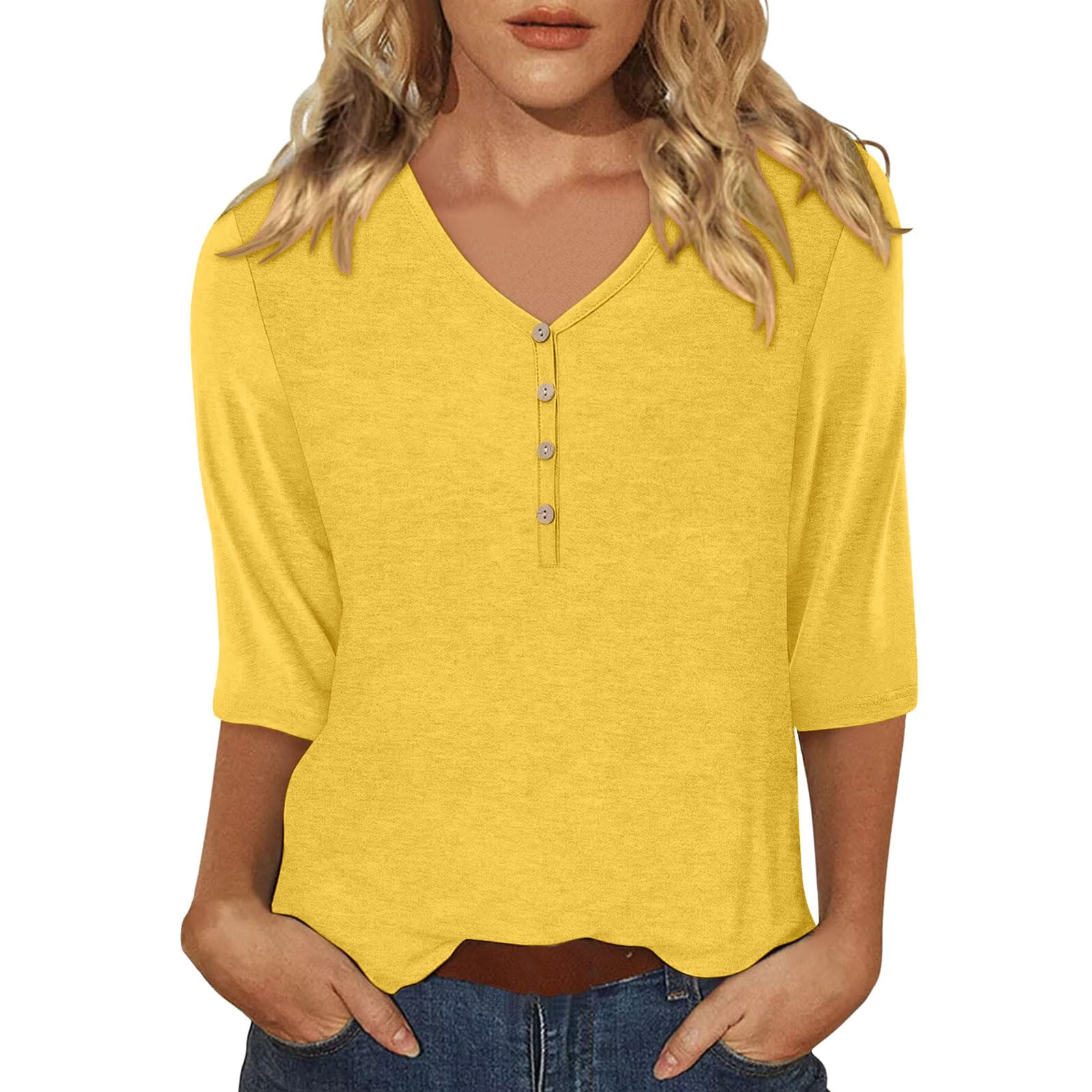 3/4 Length Sleeve Womens Tops Casual Cute Loose Fit Business Work V ...