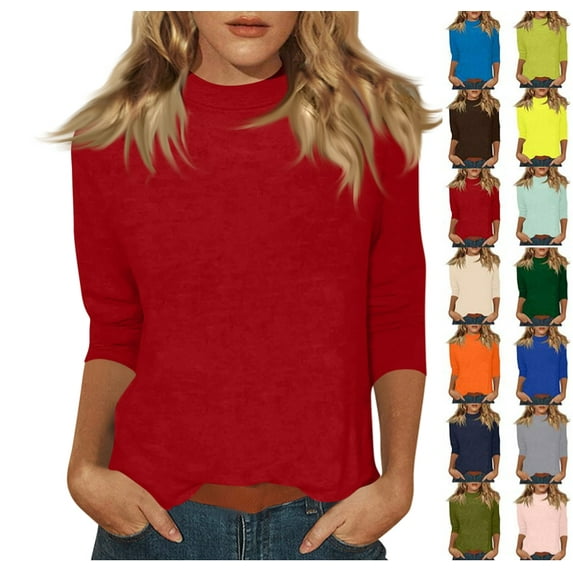 3/4 Length Sleeve Womens Tops Casual Loose Fit Crewneck T Shirts Cute ...