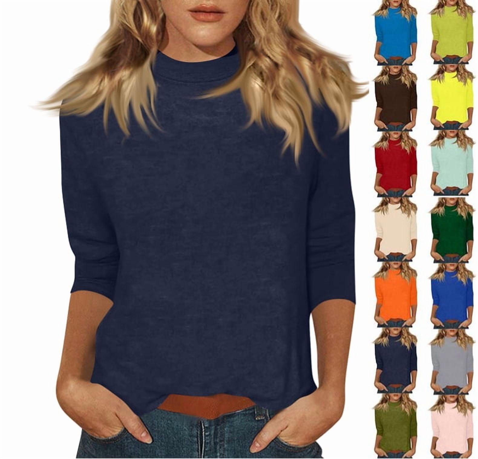 3/4 Length Sleeve Womens Tops Casual Loose Fit Crewneck T Shirts Cute ...