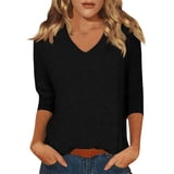 3/4 Length Sleeve Womens Tops Casual V Neck Shirts Soft Basic Tees ...
