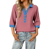 3/4 Length Sleeve Womens Tops Casual V Neck Shirts Vintage Henley ...