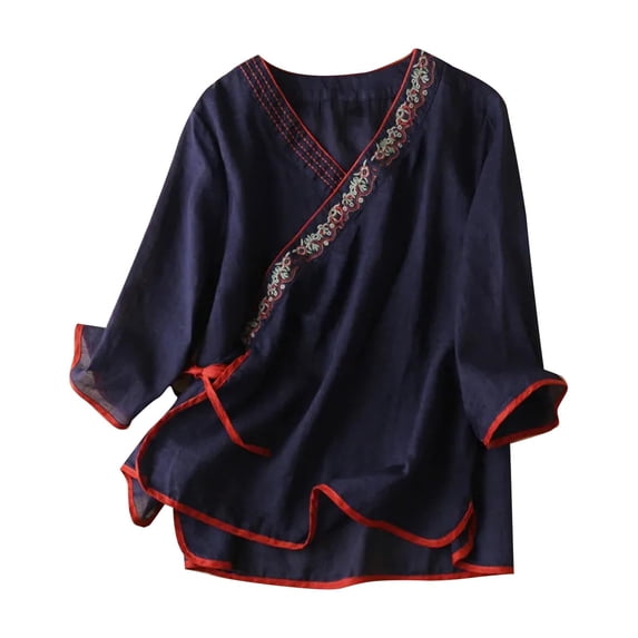 Summer Shirts for Women 3/4 Length Sleeve Womens Tops Cotton Linen ...