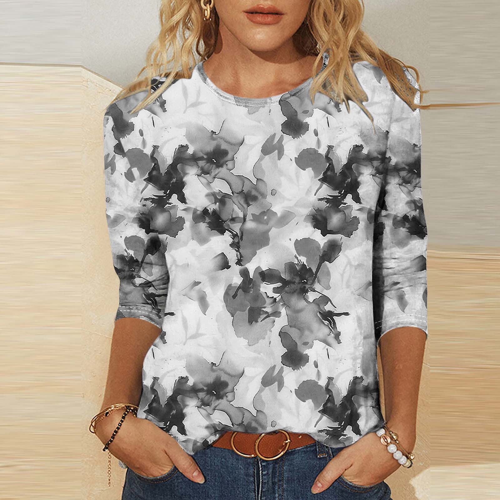 3/4 Length Sleeve Womens Tops Cotton Summer Blouses for Women 2025 ...