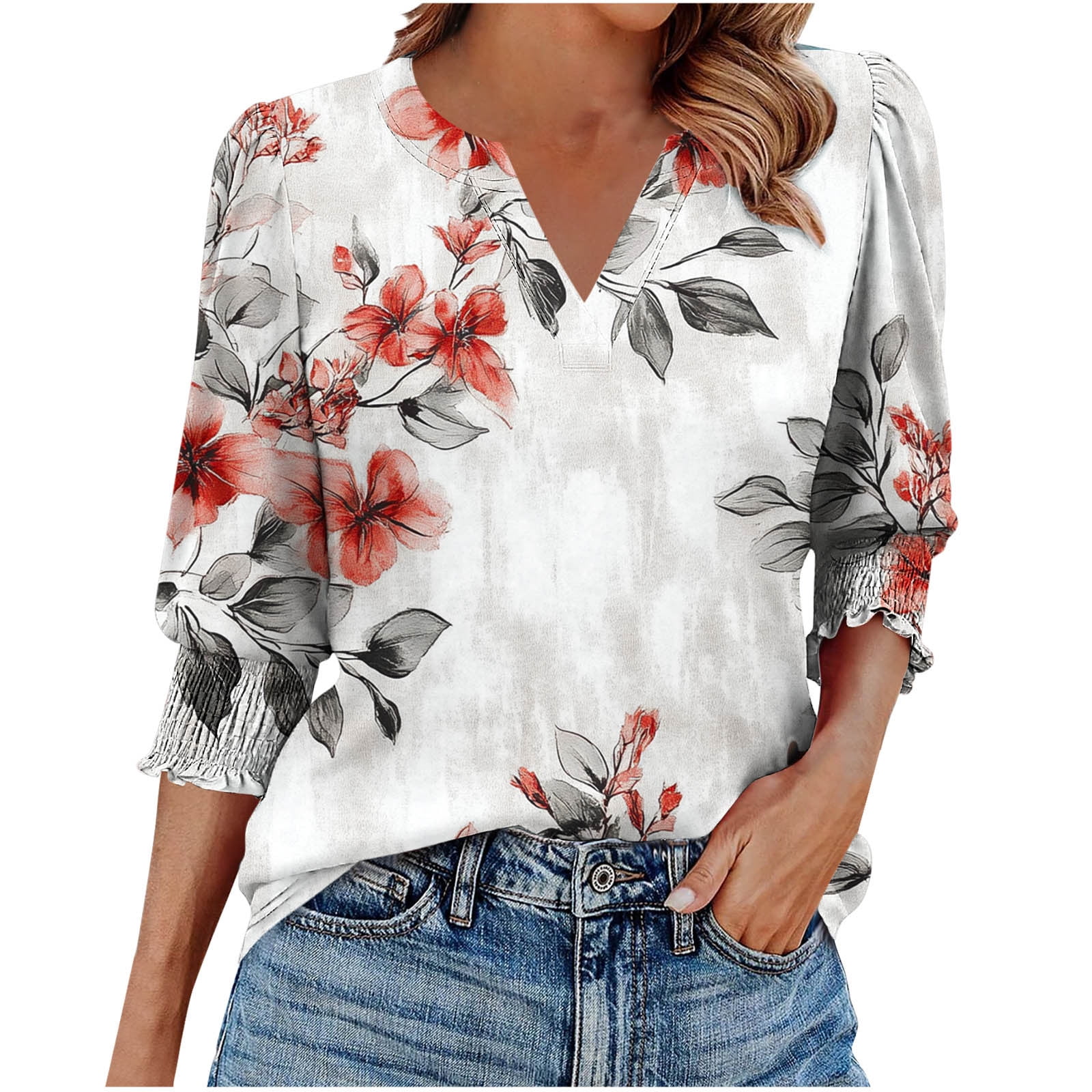 3/4 Length Sleeve Womens Tops Dressy Casual Blouse, Womens Tops Summer ...