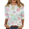 3/4 Length Sleeve Womens Tops Easter Egg Graphic Tees Cute Bunny ...