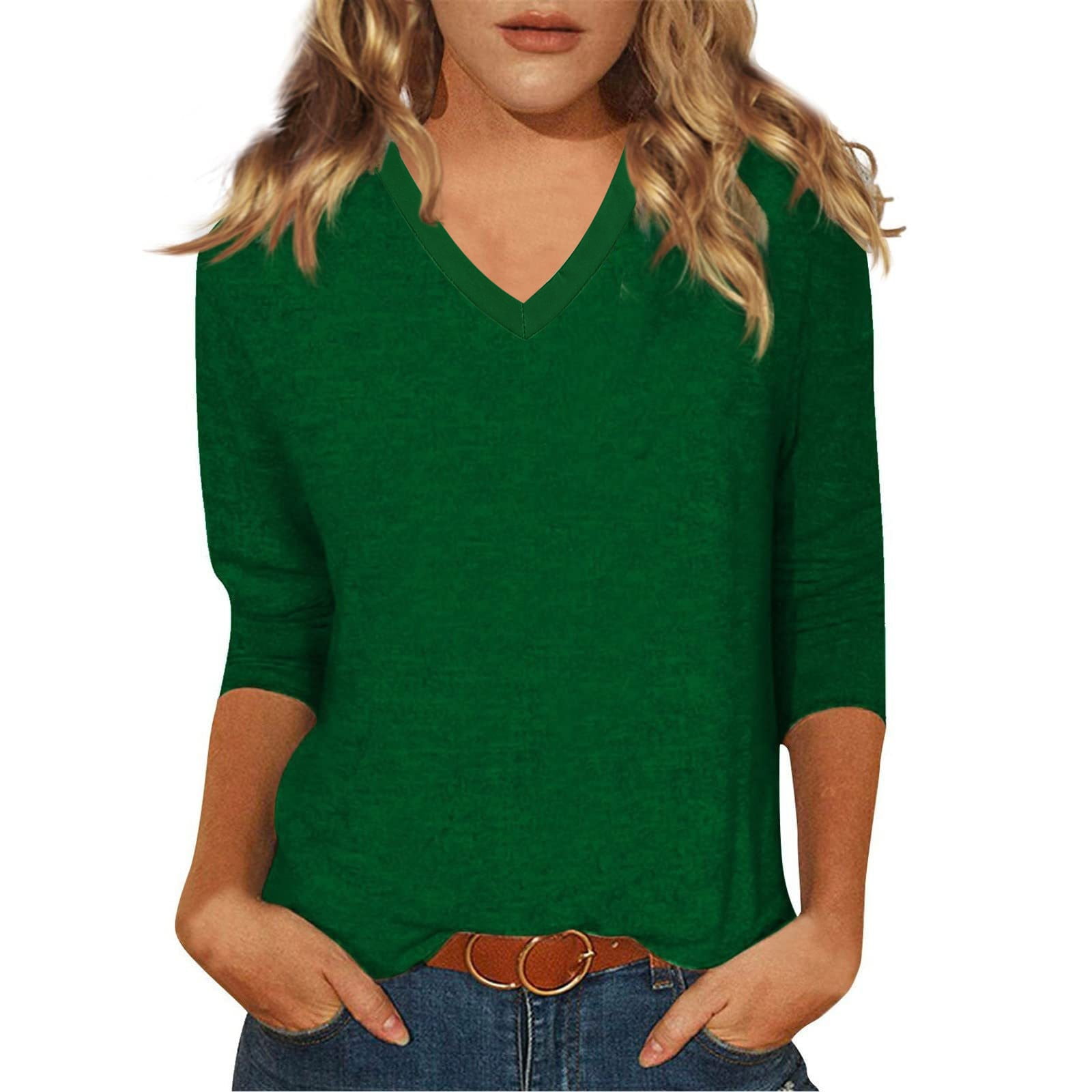 3/4 Length Sleeve Womens Tops Fitted Tops For Women Seamless Shirts ...