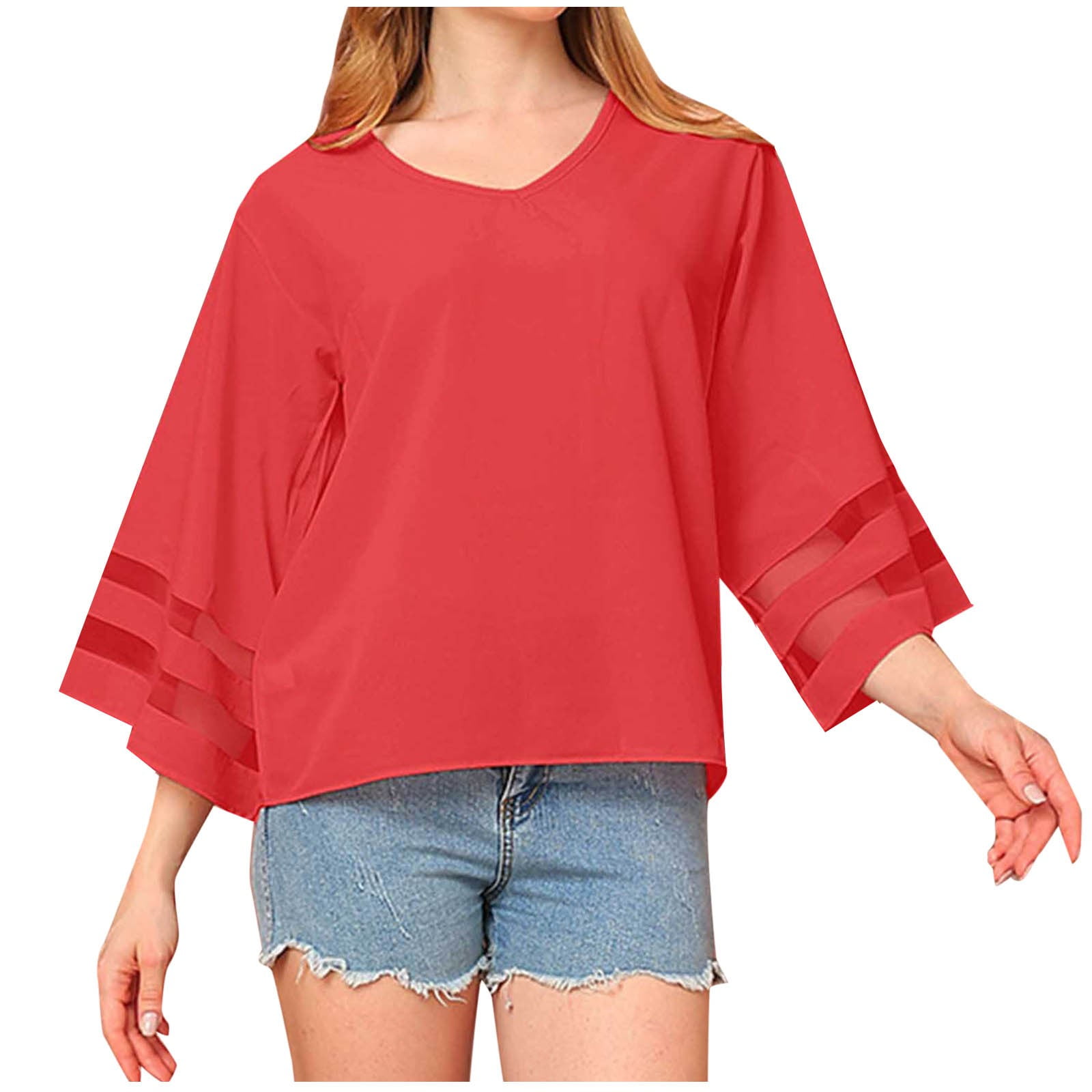 3/4 Length Sleeve Womens Tops Fitted, Womens Tops Plus Size Summer ...