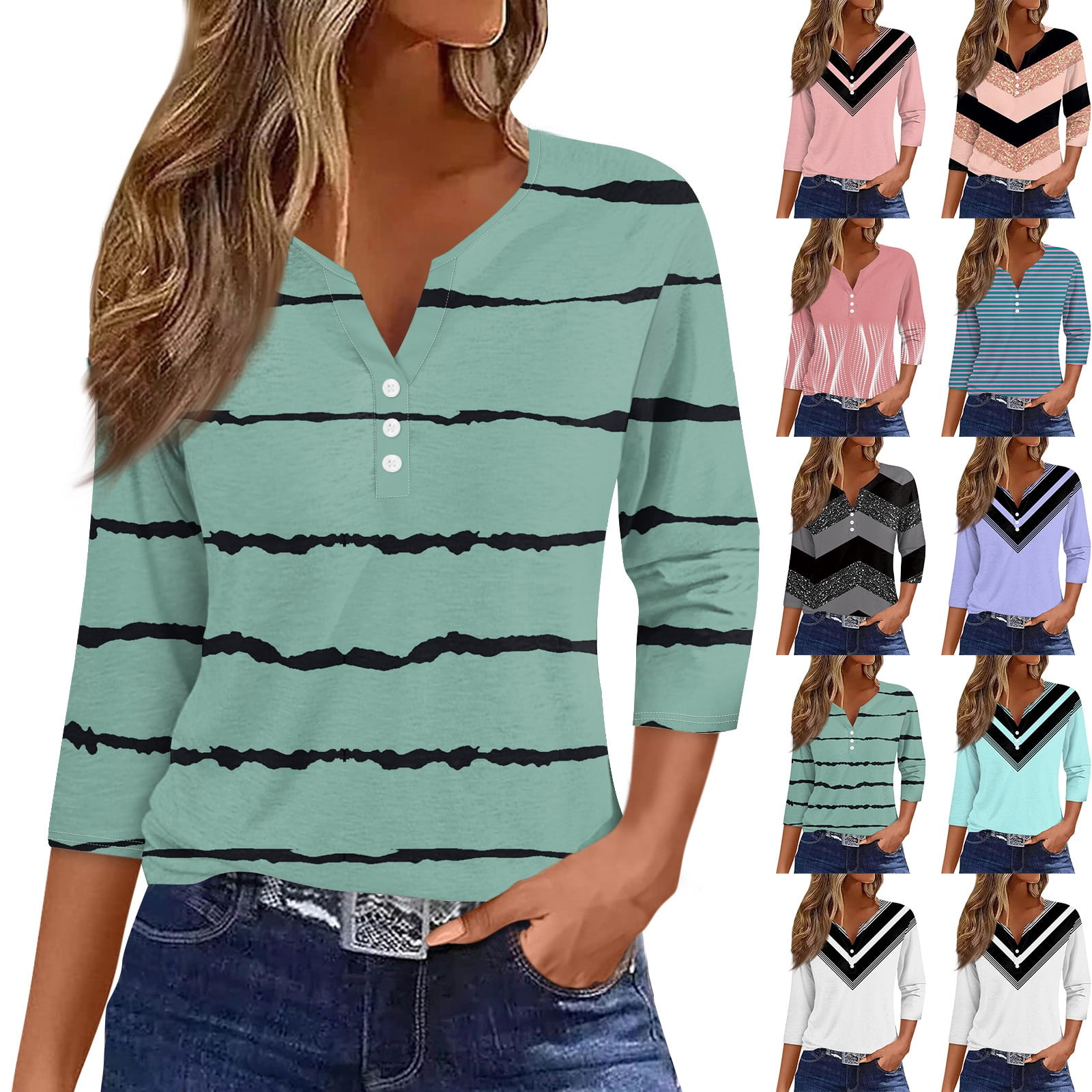 3/4 Length Sleeve Womens Tops,Fresh Produce Clothing,Henley Shirts for ...