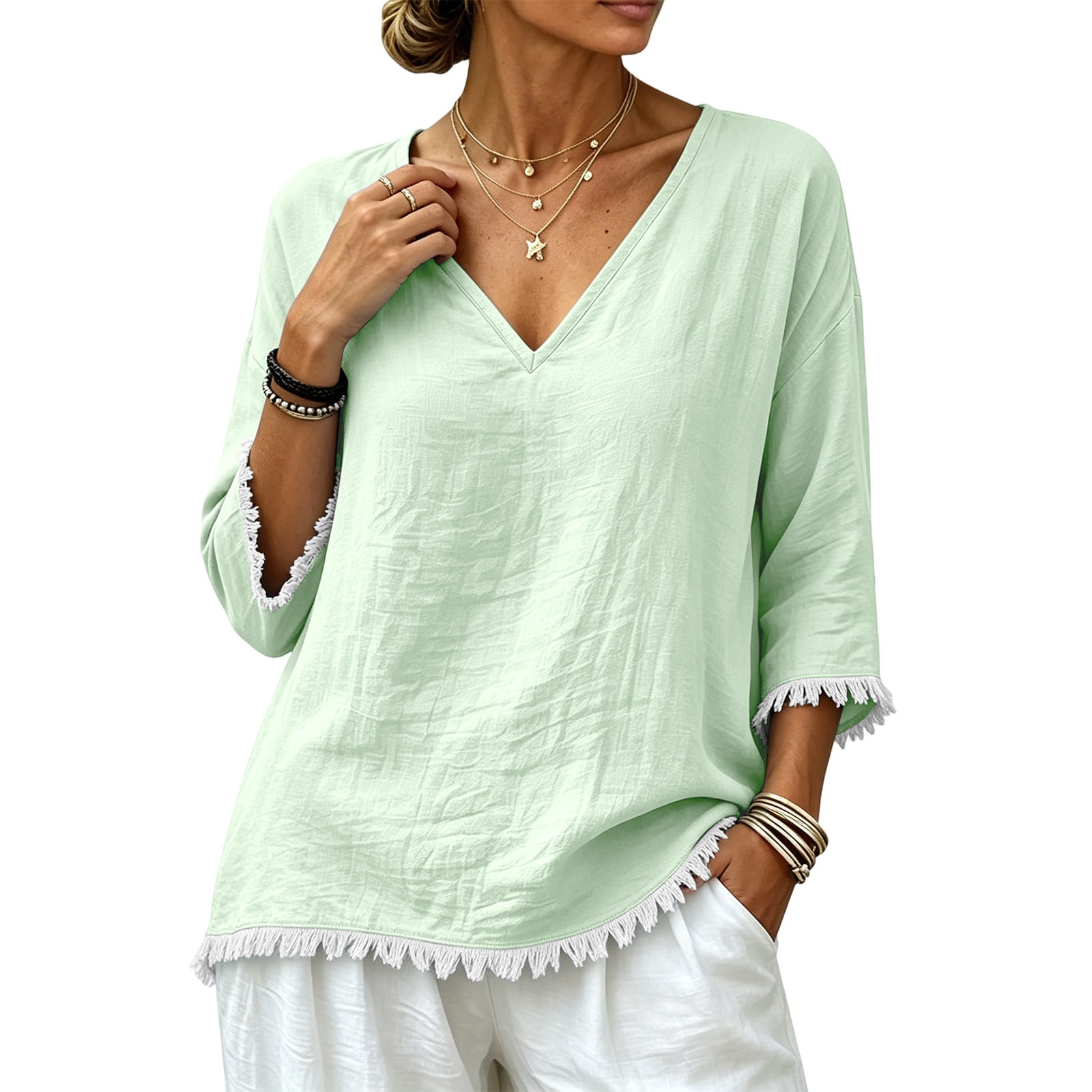 3/4 Length Sleeve Womens Tops Lightweight Summer Outfits Plus Size ...