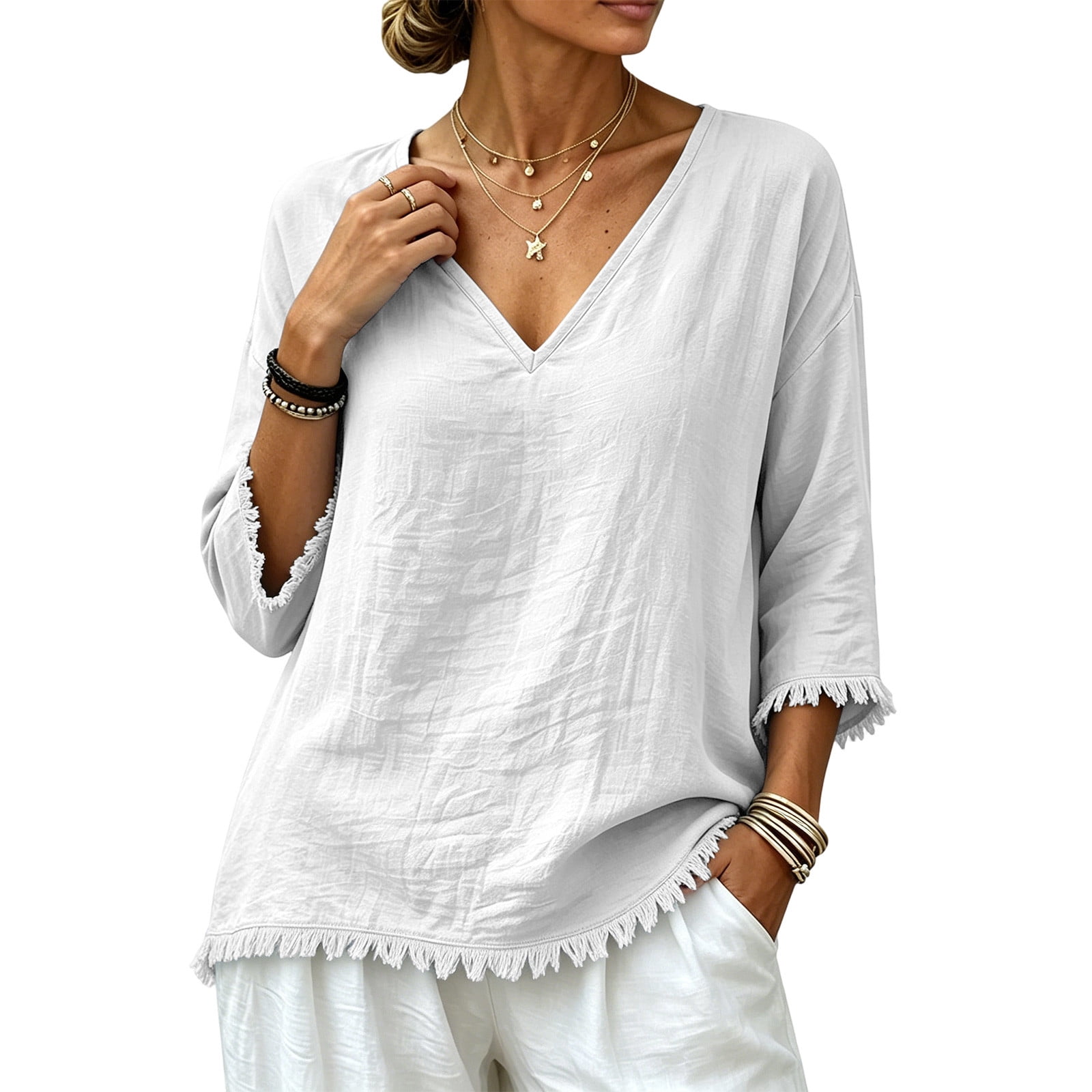 3/4 Length Sleeve Womens Tops Lightweight Summer Outfits Plus Size ...