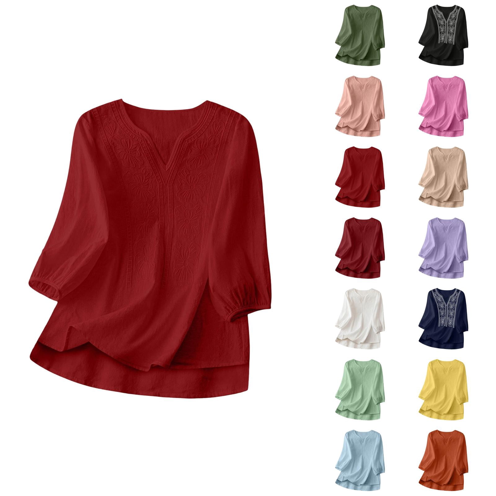 3/4 Length Sleeve Womens Tops Lightweight V Neck Vintage Flower ...