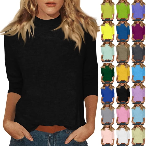 3/4 Length Sleeve Womens Tops Mock Neck Cute Spring Shirts Dressy ...