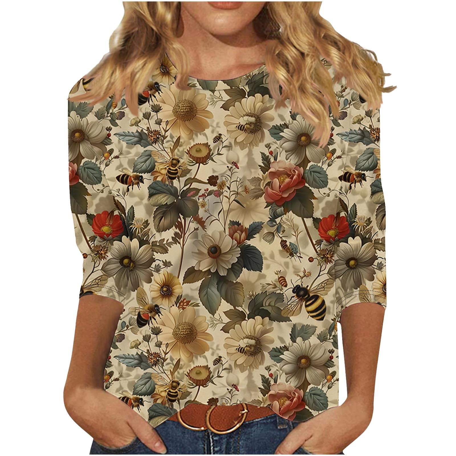 3/4 Length Sleeve Womens Tops Plus Size Cotton, Womens Tops Plus Size ...