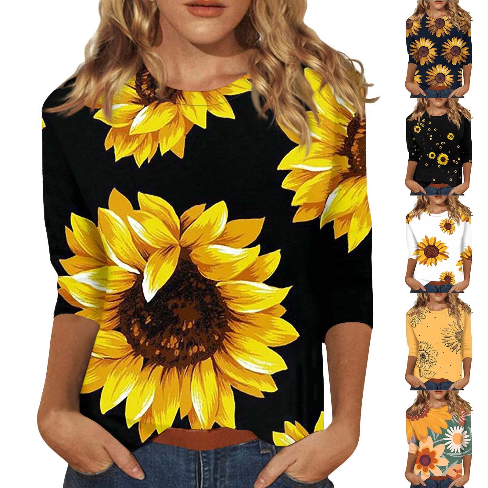 3/4 Length Sleeve Womens Tops Spring Summer Fashion 2026 Tops Crew Neck ...