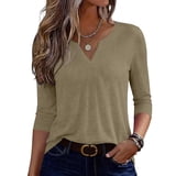 3/4 Length Sleeve Womens Tops Summer Trendy Notch V Neck T Shirts Basic ...