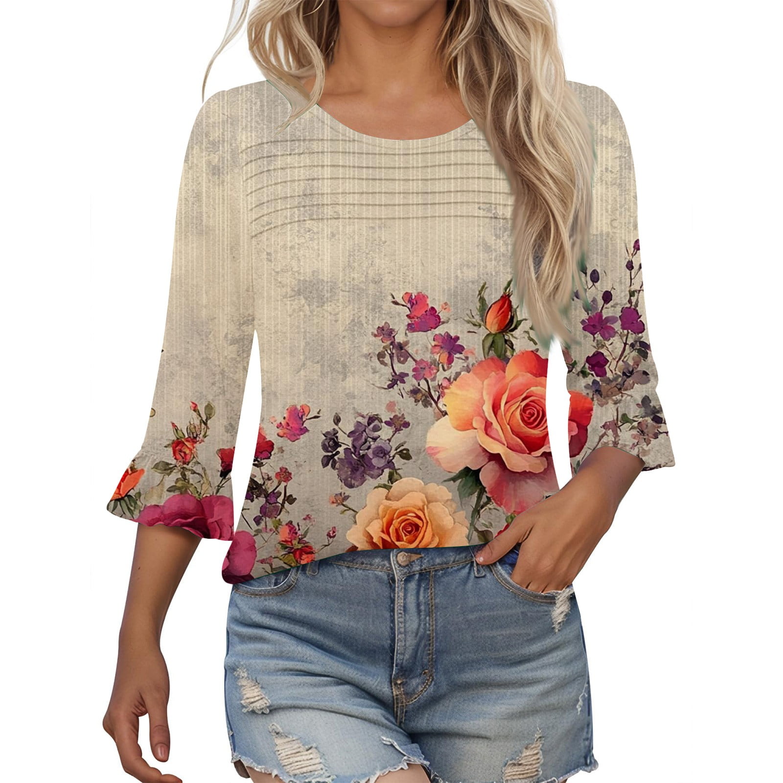 3/4 Length Sleeve Womens Tops Summer V-Neck, Womens Tops Trendy Going ...