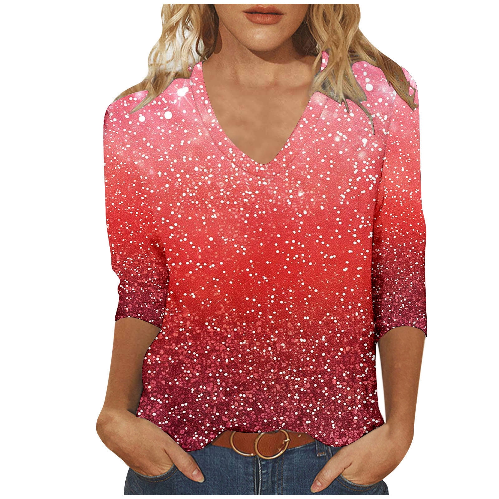 3/4 Length Sleeve Womens Tops Summer, Womens Tops Dressy Casual Short ...