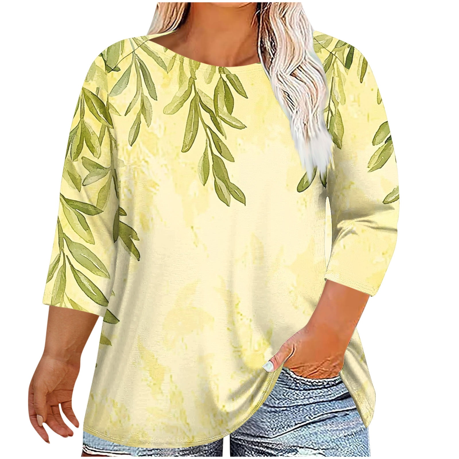 3/4 Length Sleeve Womens Tops V Neck Fitted, Womens Tops Plus Size Long Sleeve Loose Summer ...