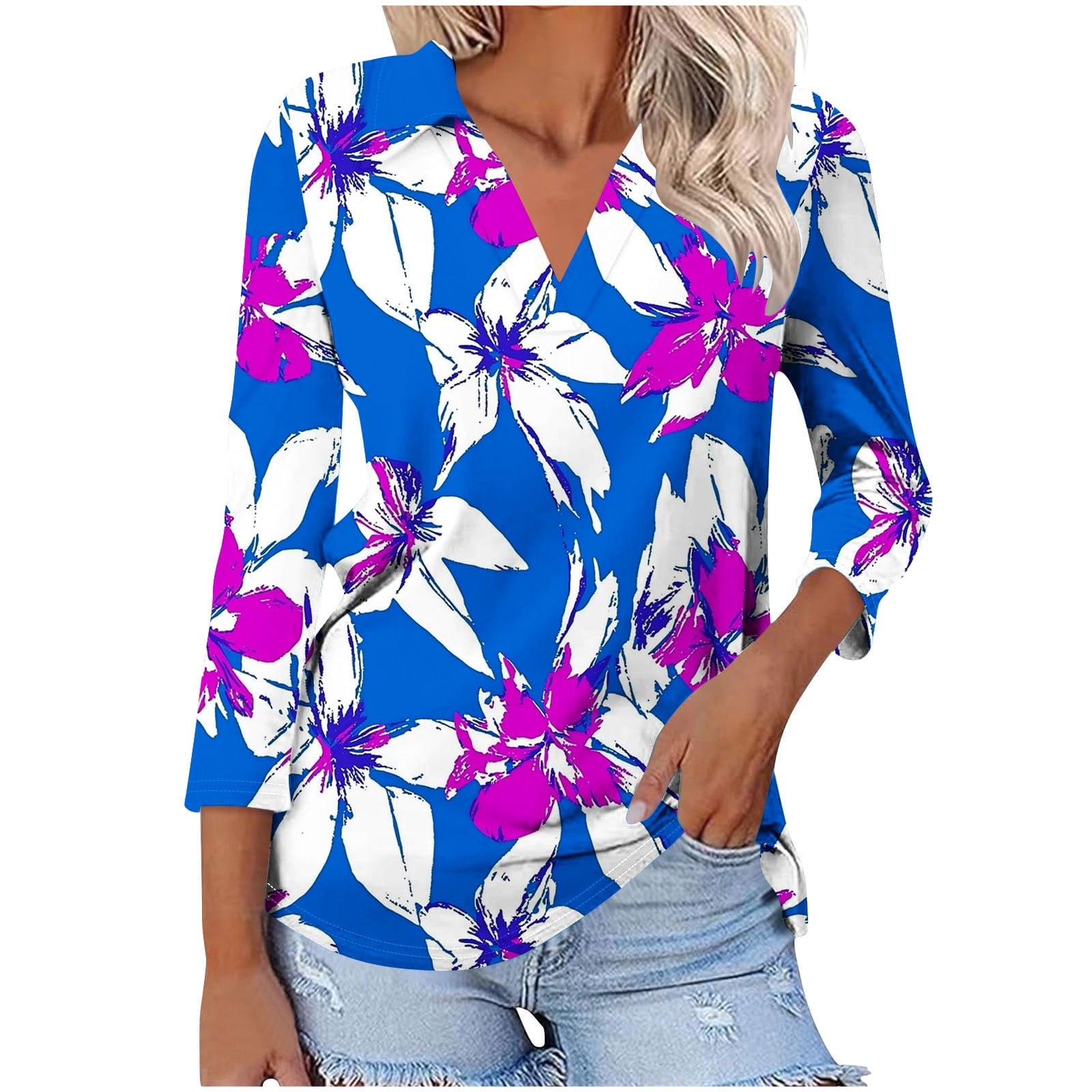 3/4 Length Sleeve Womens Tops V Neck Fitted, Womens Tops Summer Plus ...