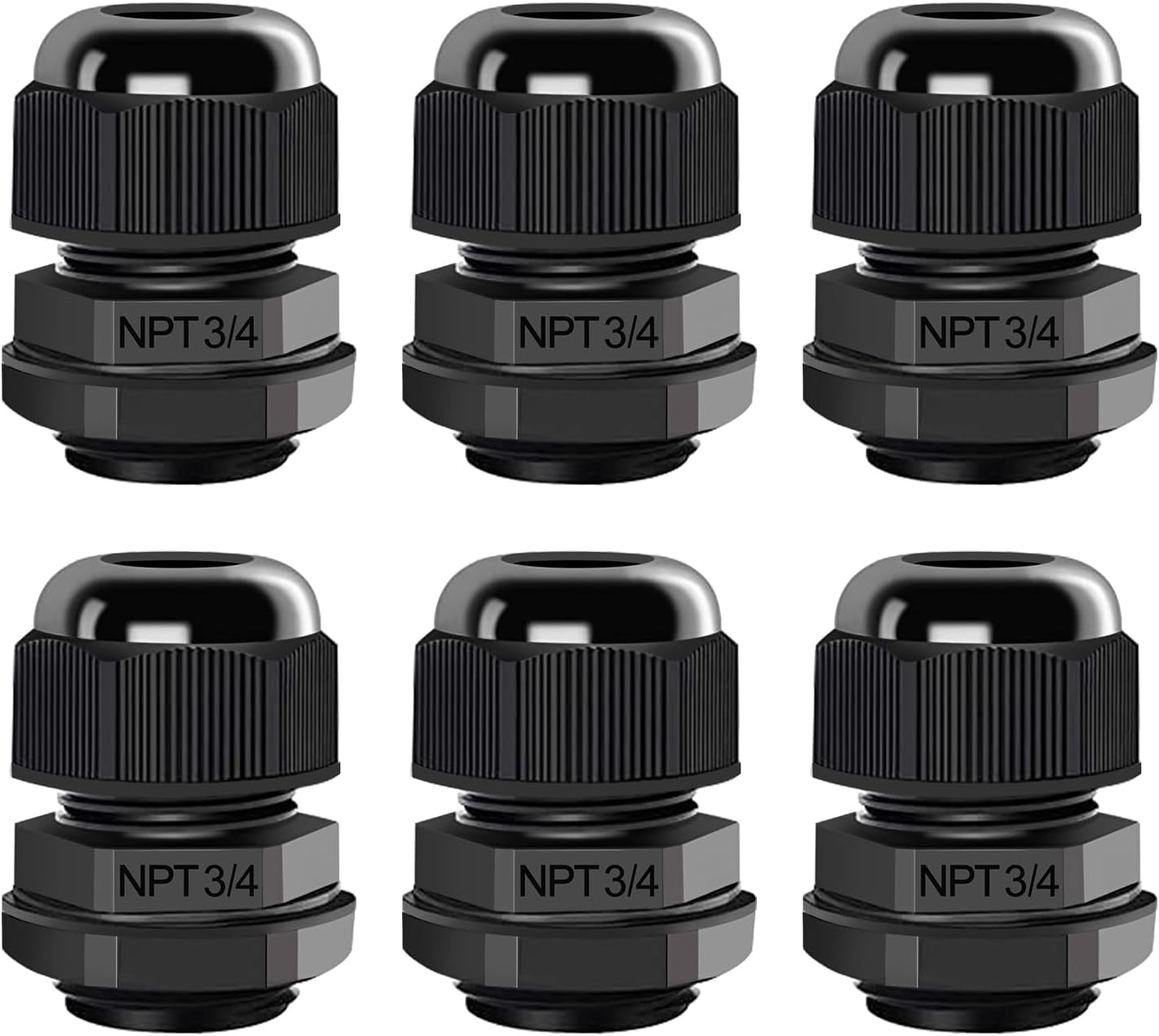 3/4" NPT Cable Glands Nylon PA66, IP68 Waterproof Adjustable Power Strain Relief Cord Grips ...