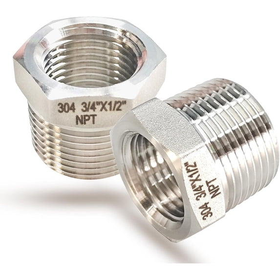 3/4" NPT Male to 1/2" NPT Female Hex Bushing Reducer, 304 Stainless ...