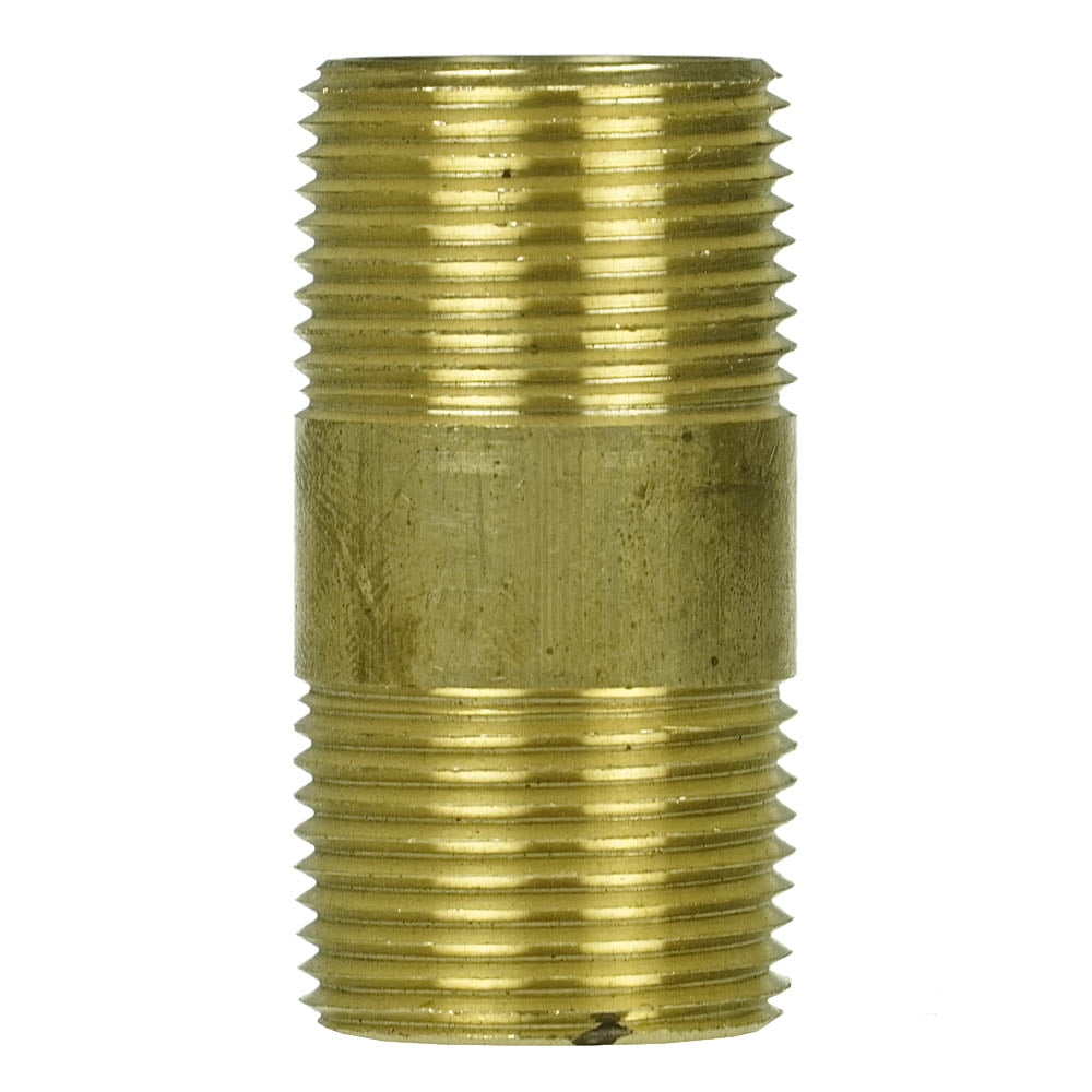 3/4" NPT x 2" Inch Long Solid Yellow Brass Nipple Extension 1200 PSI ...