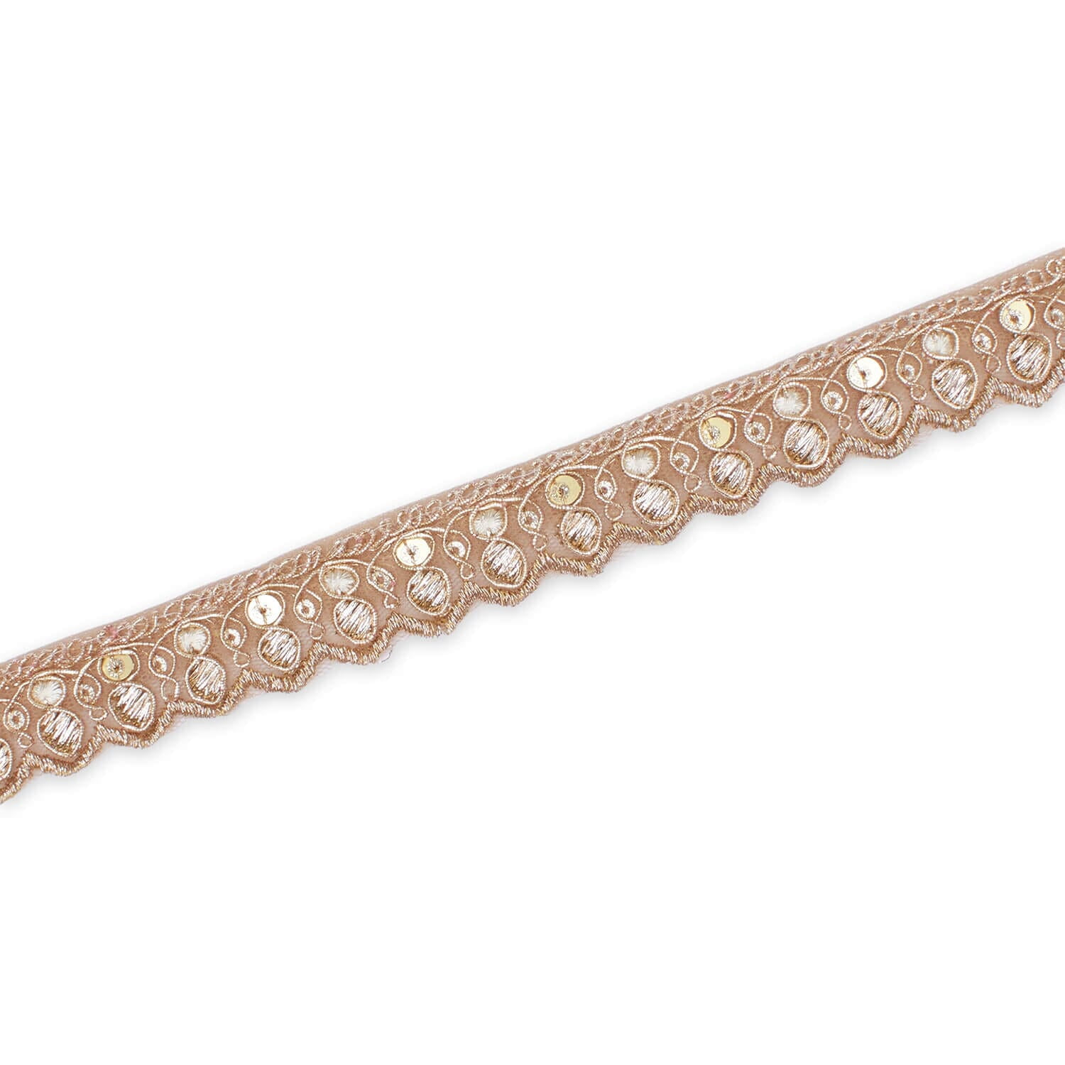 3/4" Ornamental Sequined Metallic Corded Embroidered Mesh Trim ...
