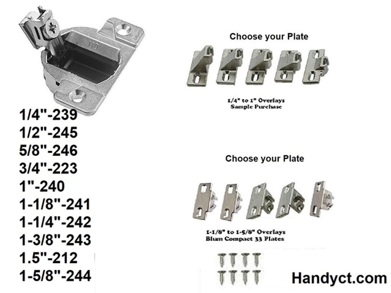 3/4" Ovelay#223 Blum Compact 33 Hinge for Face Frame Cabinets With ...