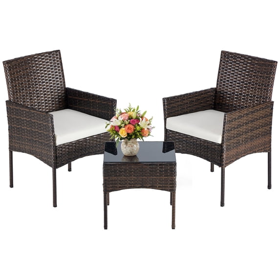 3/4 Piece Patio Furniture Set, All-Weather Outdoor Wicker Chairs with ...