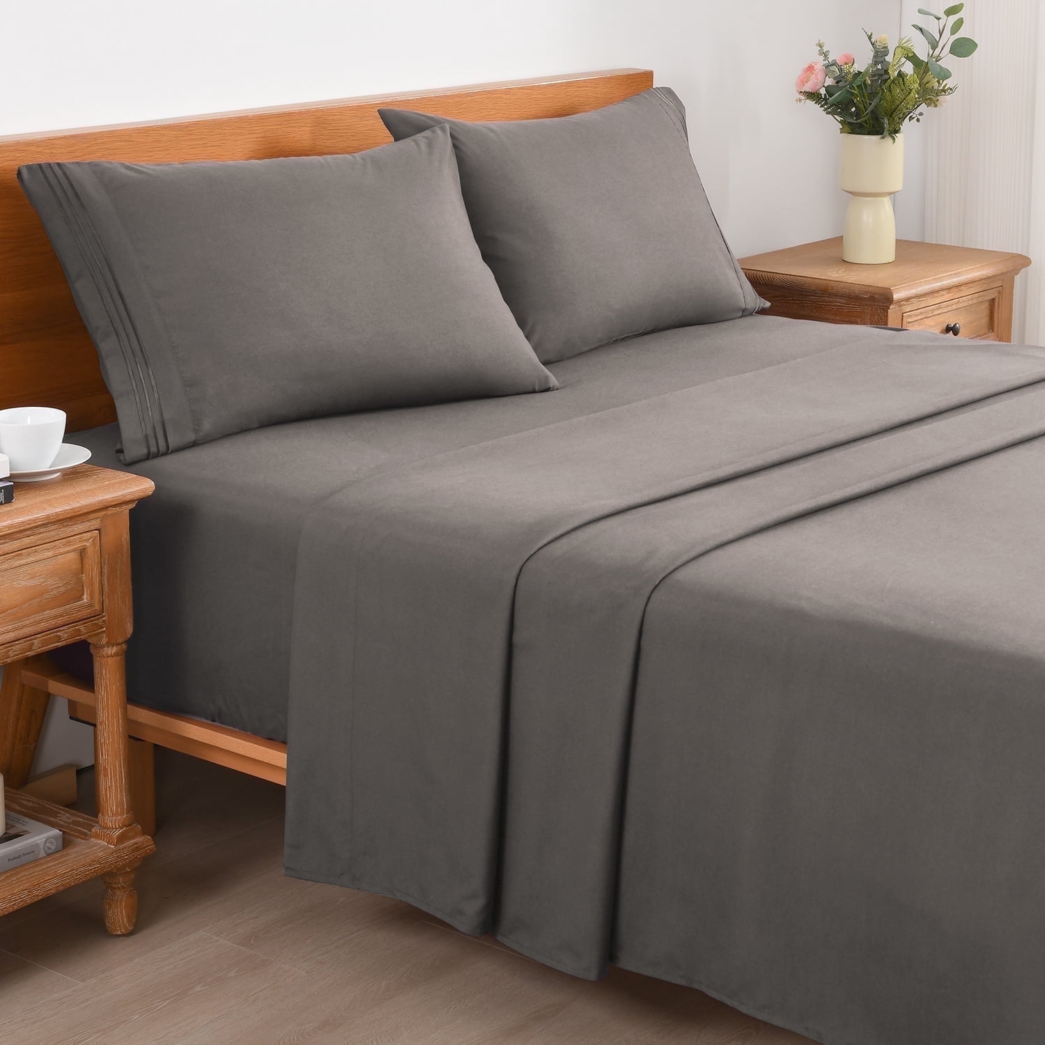 3/4 Piece Soft Bed Sheets Set Solid & Embroidery Bed Sheets Set All ...