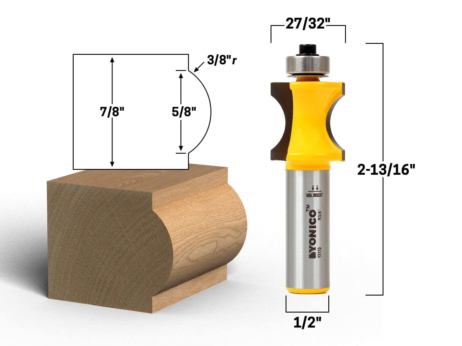 3/4" Radius Convex Edge Router Bit - 1/2" Shank - Yonico 13110 ...