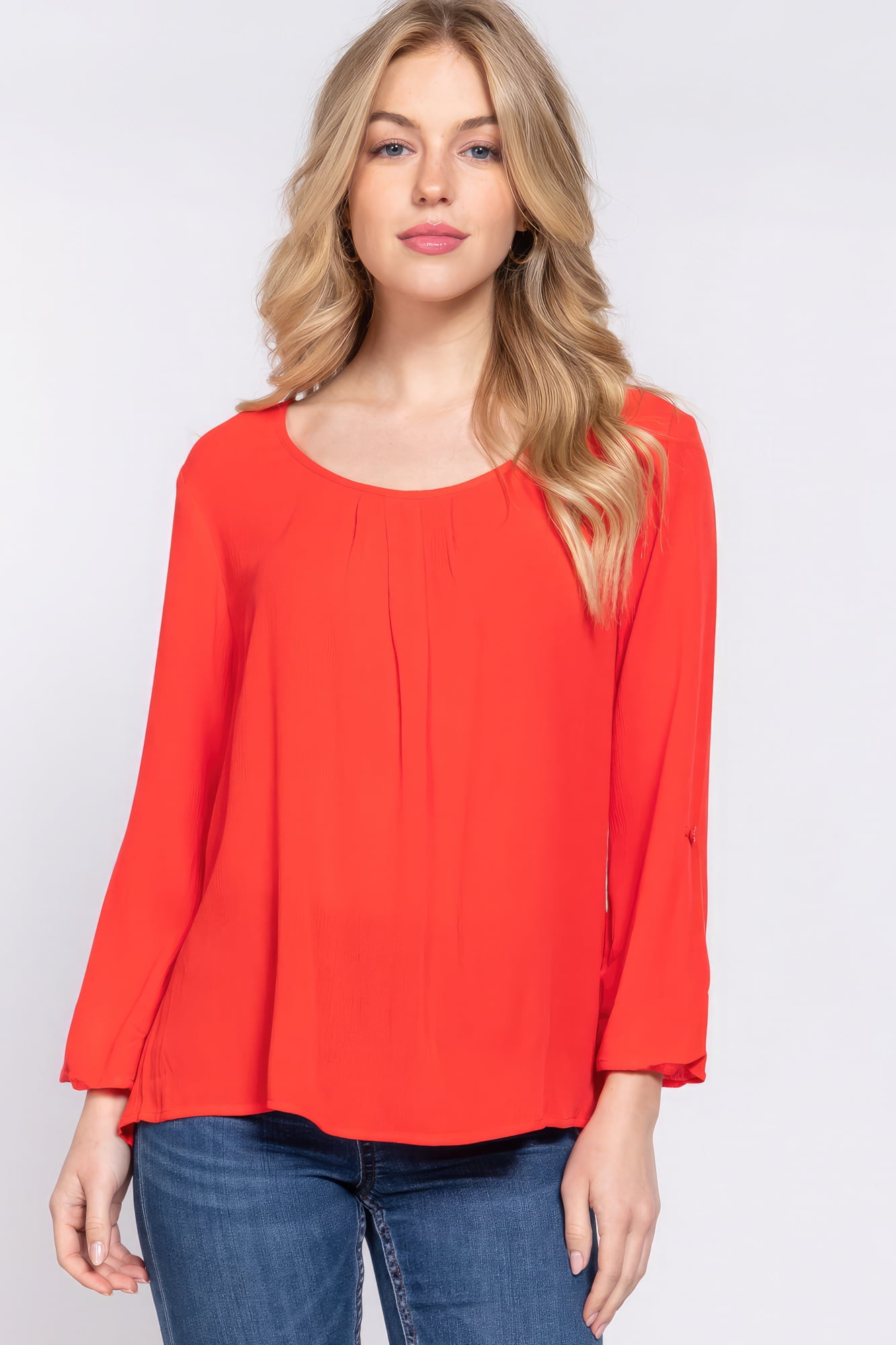 3/4 Roll Up Slv Pleated Blouse - Walmart.com